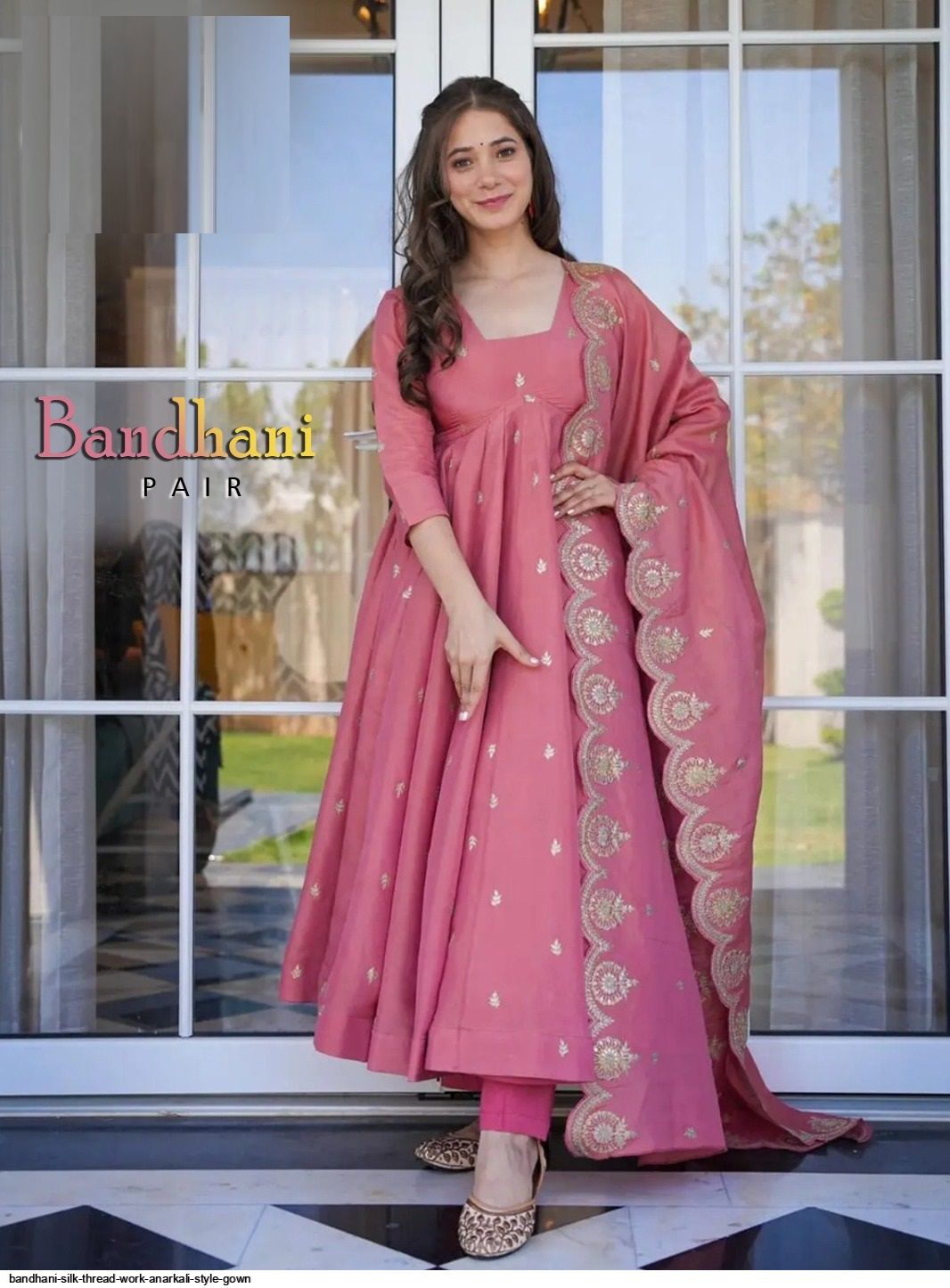 BANDHANI silk Thread Work Anarkali style GOWN