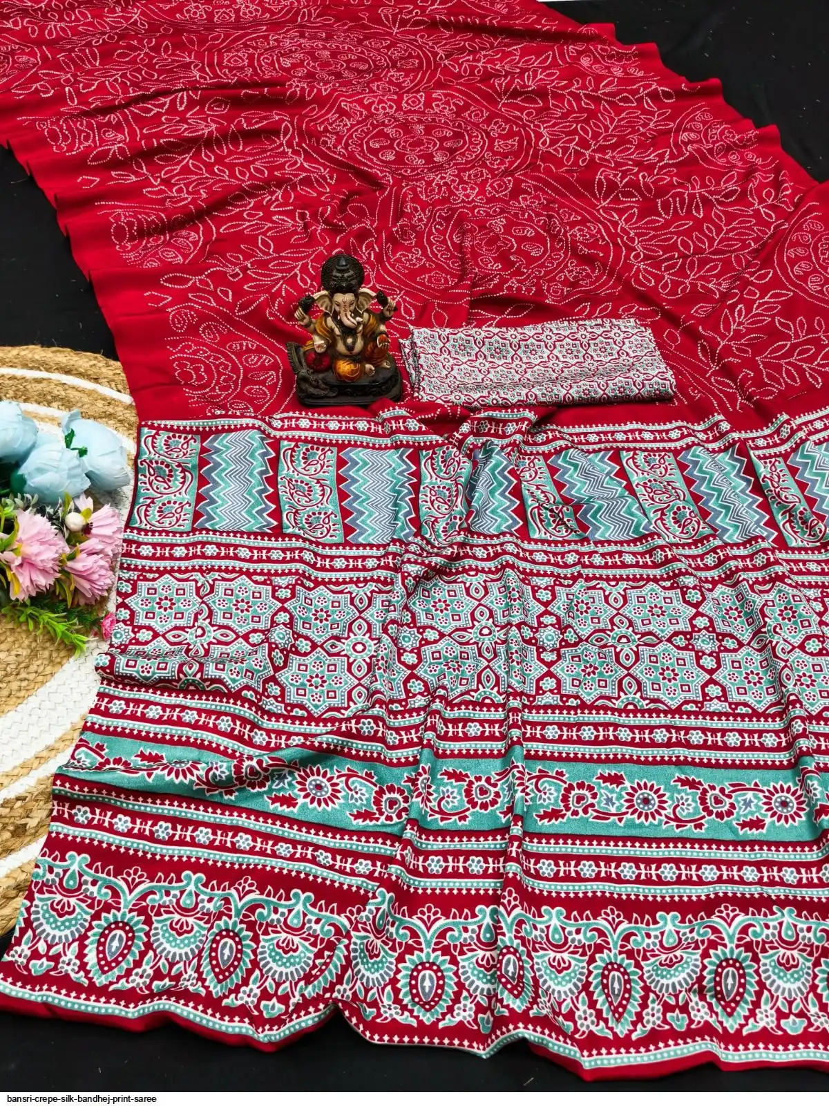 BANSRI Crepe Silk Bandhej Print SareE