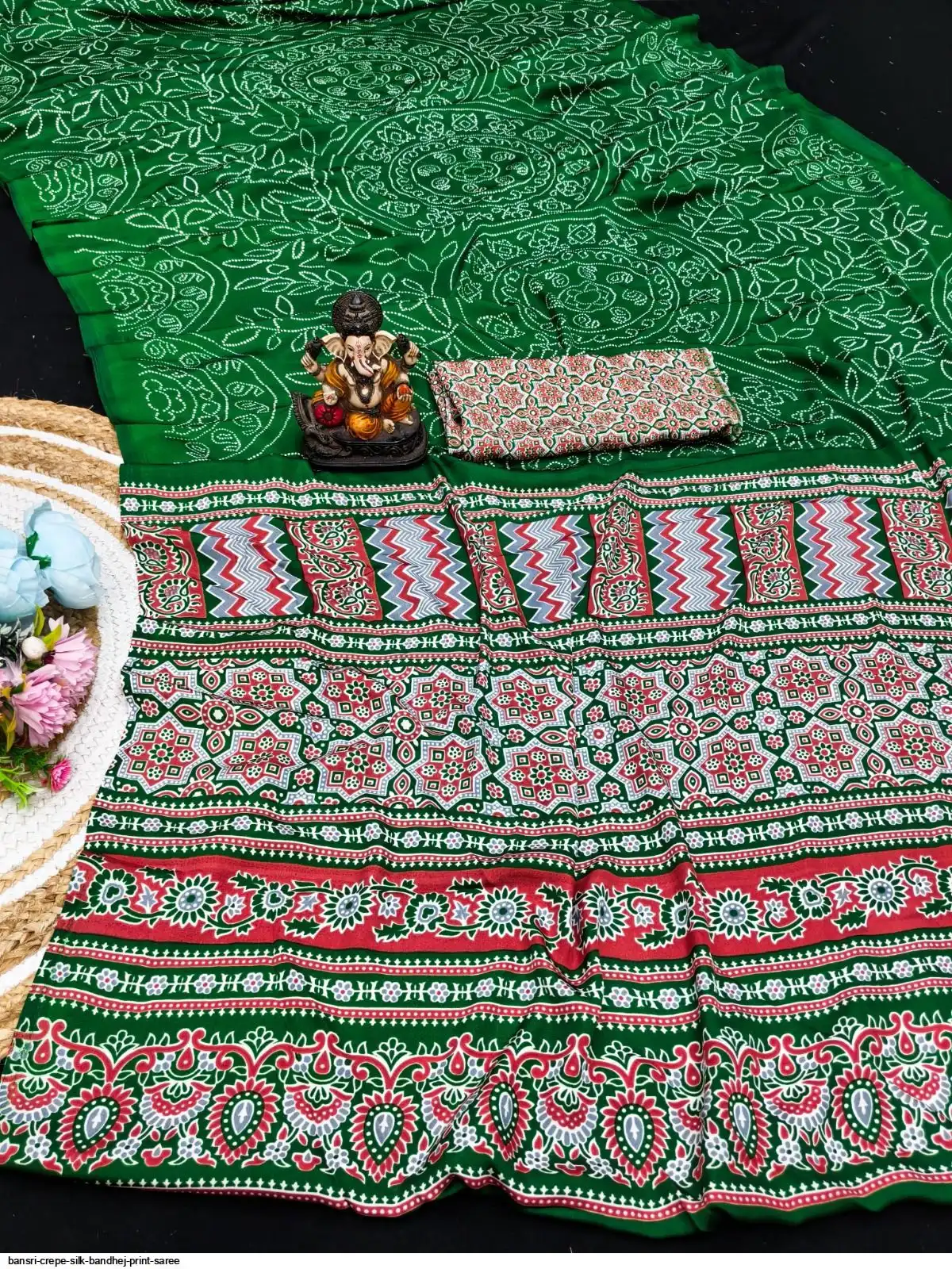 BANSRI Crepe Silk Bandhej Print SareE