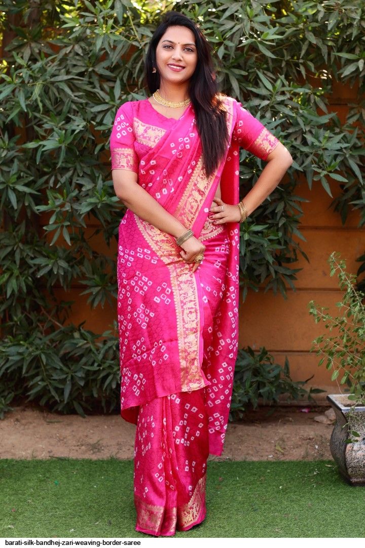 BARATI Silk Bandhej Zari Weaving Border saree