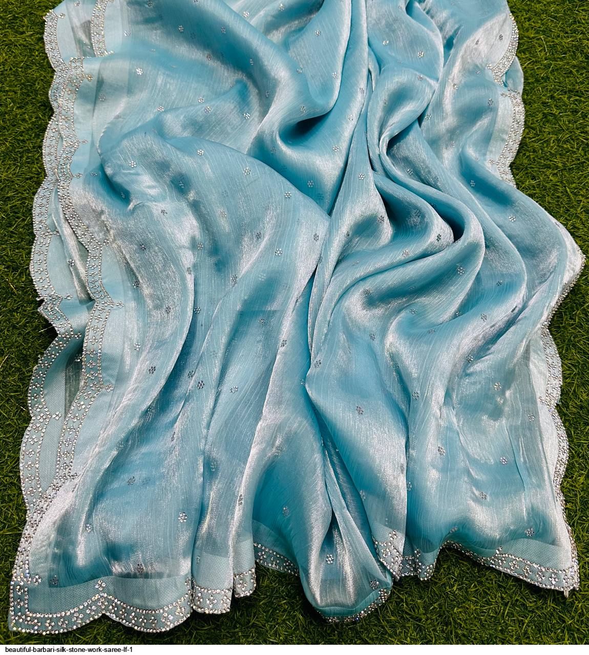 BEAUTIFUL BARBARI SILK STONE WORK SAREE LF 1