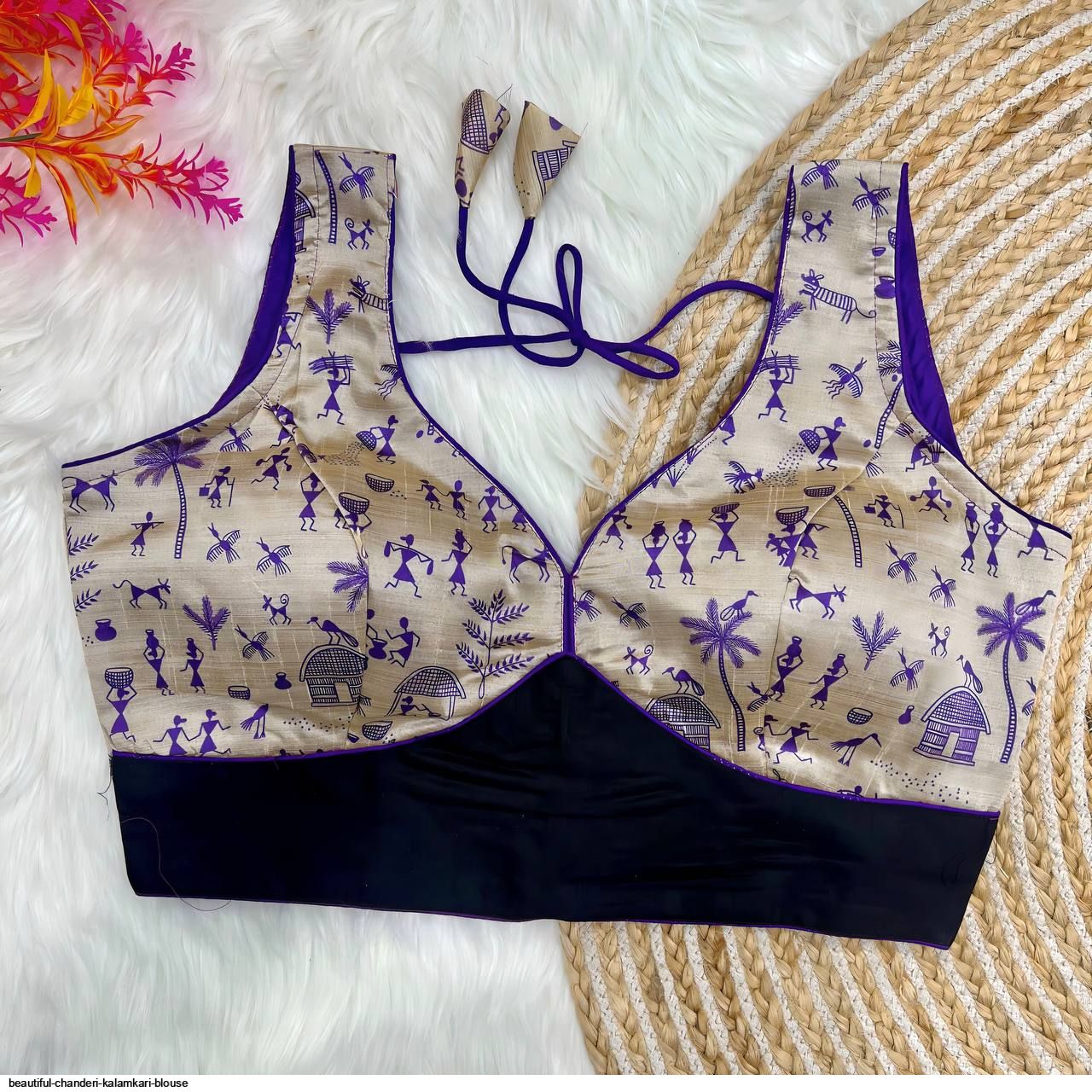 BEAUTIFUL CHANDERI KALAMKARI BLOUSE