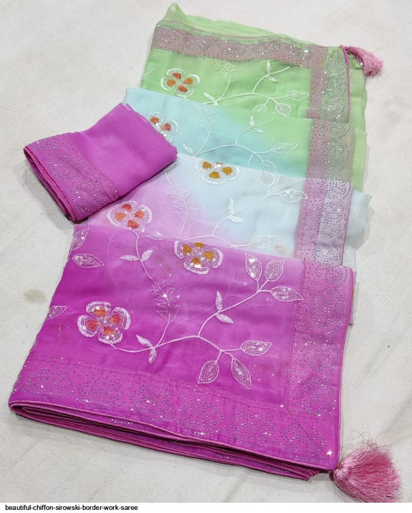 BEAUTIFUL chiffon Sirowski border work SAREE