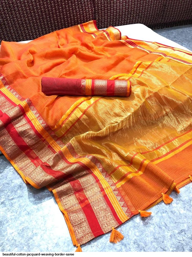 BEAUTIFUL COTTON jacquard weaving border SAREE