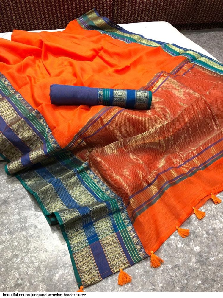 BEAUTIFUL COTTON jacquard weaving border SAREE