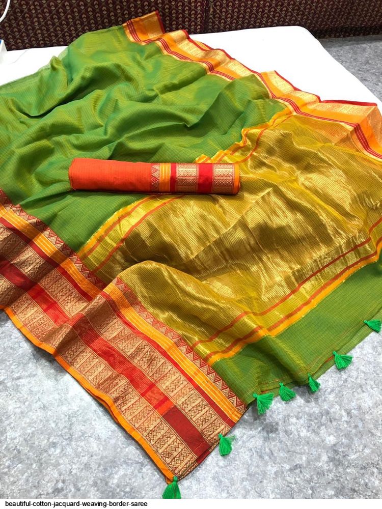 BEAUTIFUL COTTON jacquard weaving border SAREE