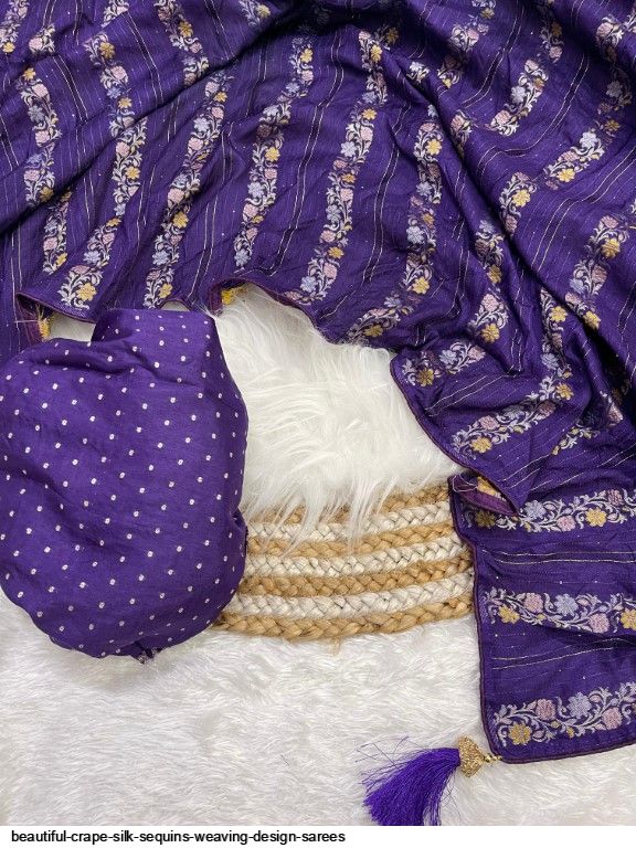 Beautiful Crape Silk Sequins Weaving Design Sarees