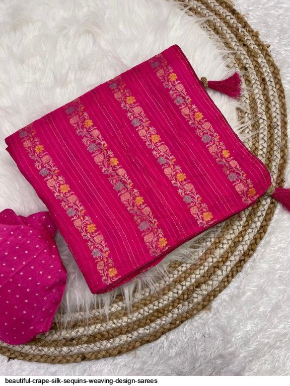 Beautiful Crape Silk Sequins Weaving Design Sarees