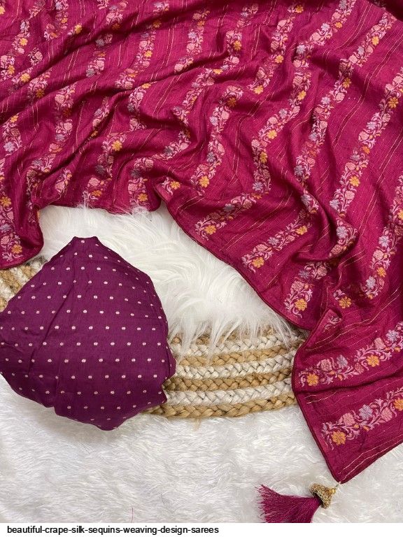 Beautiful Crape Silk Sequins Weaving Design Sarees