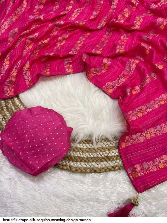 Beautiful Crape Silk Sequins Weaving Design Sarees