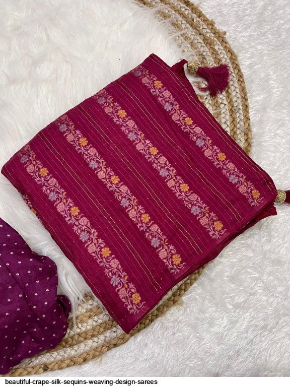 Beautiful Crape Silk Sequins Weaving Design Sarees