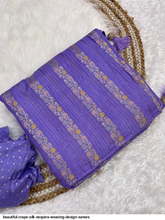 Beautiful Crape Silk Sequins Weaving Design Sarees