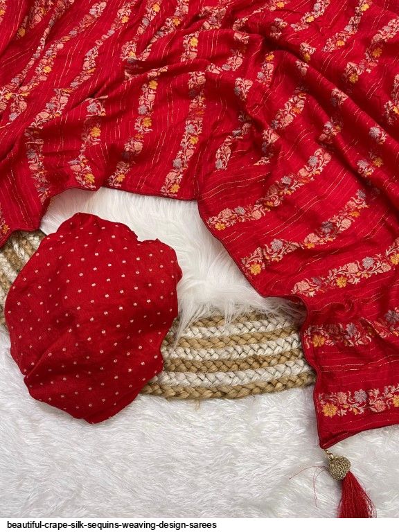 Beautiful Crape Silk Sequins Weaving Design Sarees