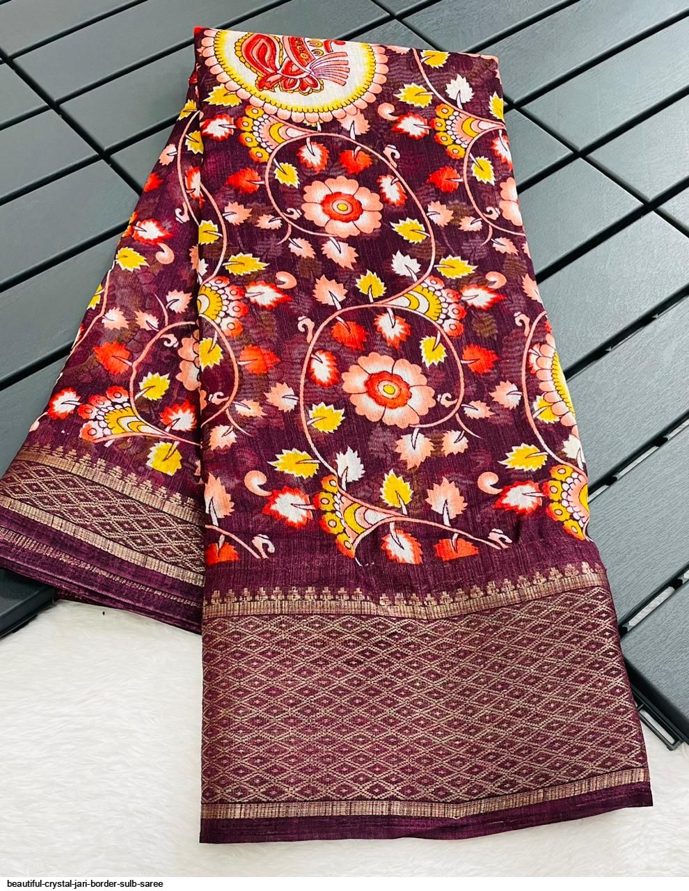 beautiful Crystal jari border Sulb saree