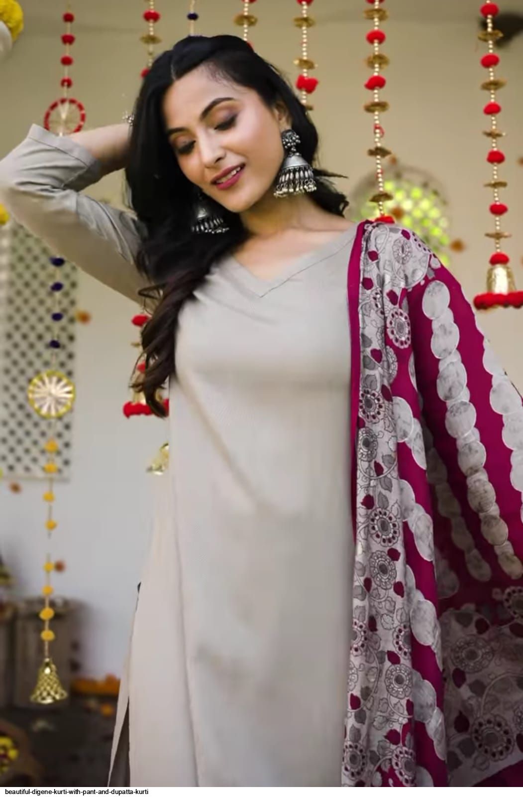 Beautiful digene kurti with pant and DUPATTA kurti