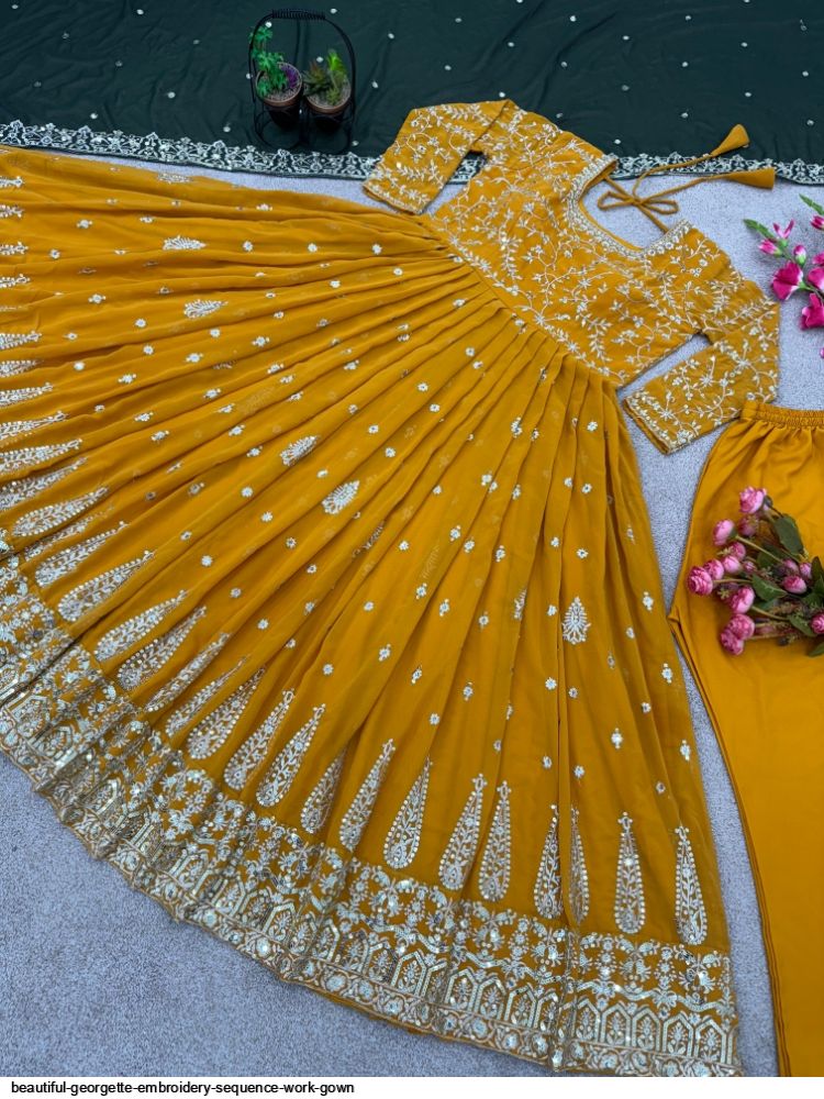 beautiful Georgette Embroidery Sequence Work gown