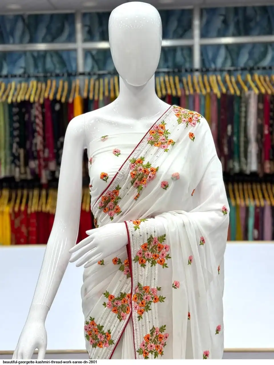 BEAUTIFUL Georgette Kashmiri Thread WORK SAREE DN 2801