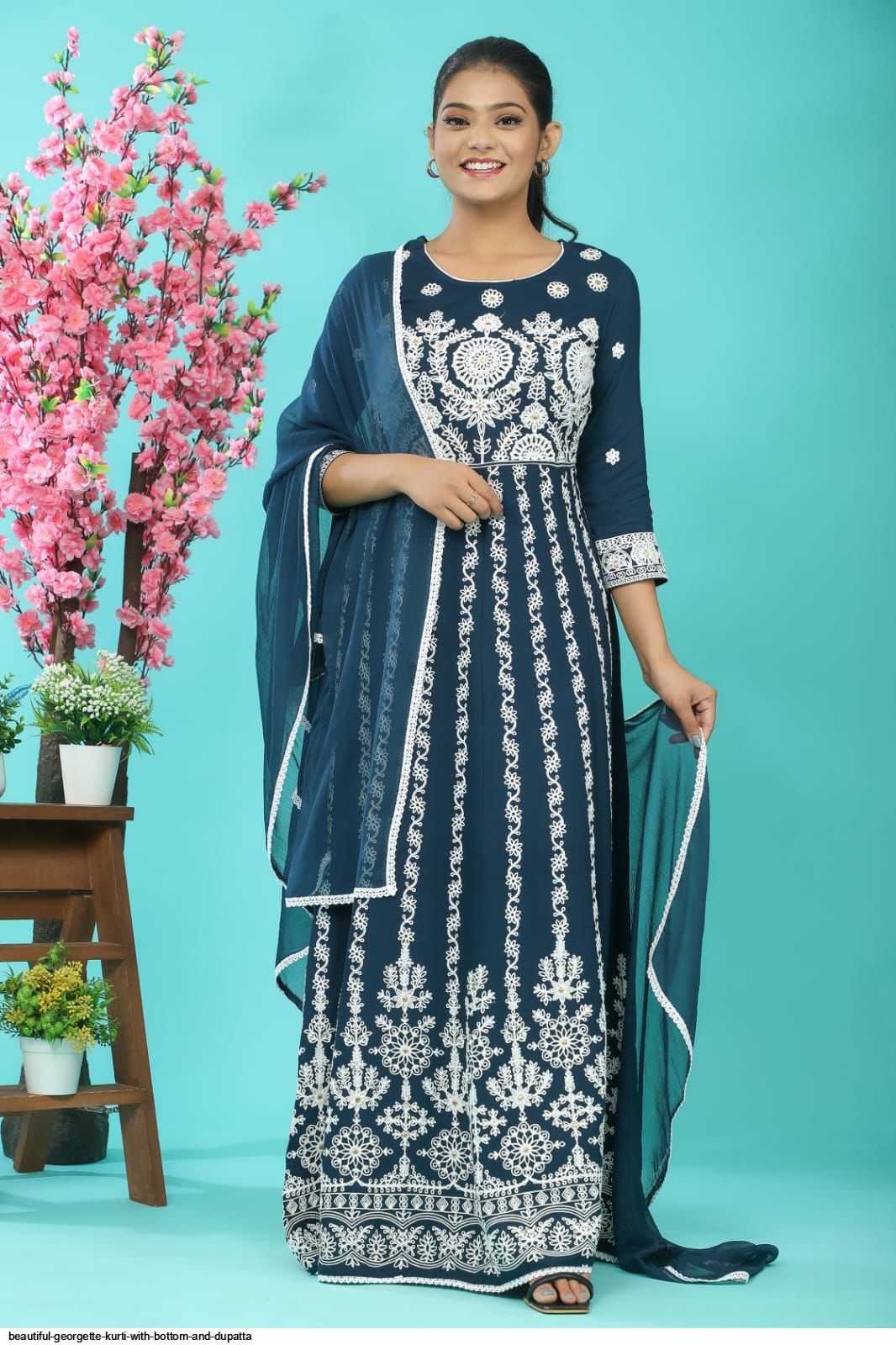 BEAUTIFUL GEORGETTE KURTI WITH BOTTOM AND DUPATTA