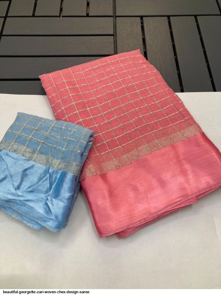 BEAUTIFUL GEORGETTE zari woven Chex DESIGN SAREE