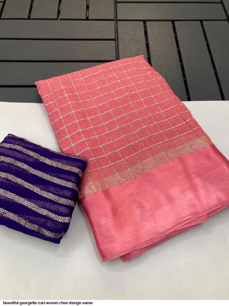 BEAUTIFUL GEORGETTE zari woven Chex DESIGN SAREE