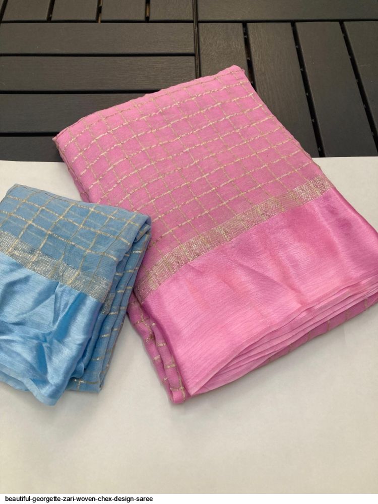 BEAUTIFUL GEORGETTE zari woven Chex DESIGN SAREE