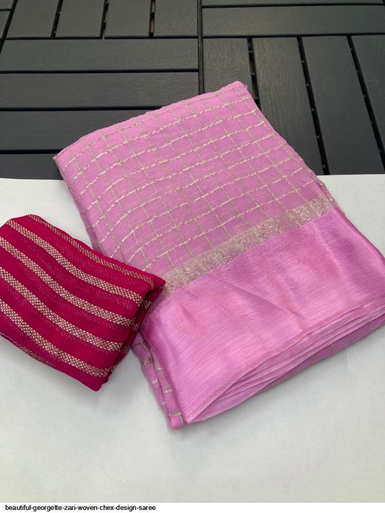 BEAUTIFUL GEORGETTE zari woven Chex DESIGN SAREE