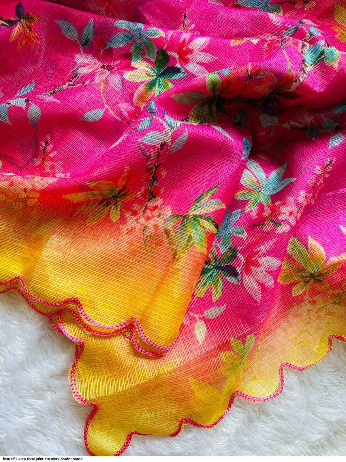 BEAUTIFUL KOTA FORAL PRINT CUT WORK BORDER SAREE