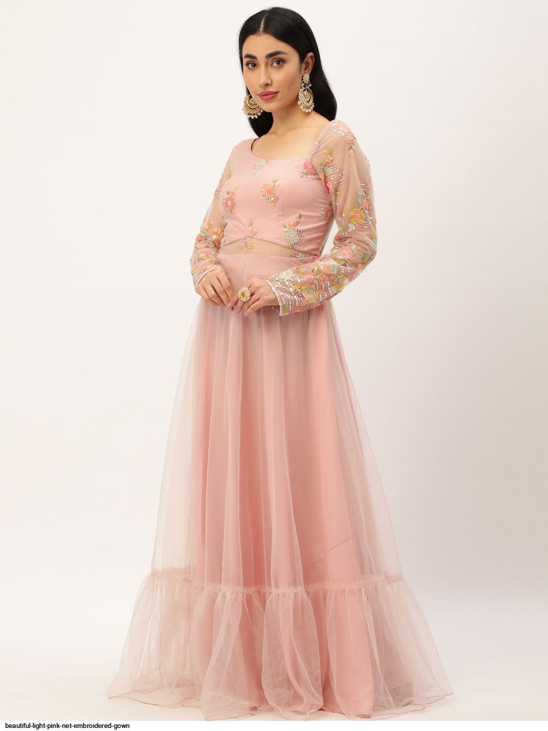 BEAUTIFUL Light Pink Net Embroidered Gown