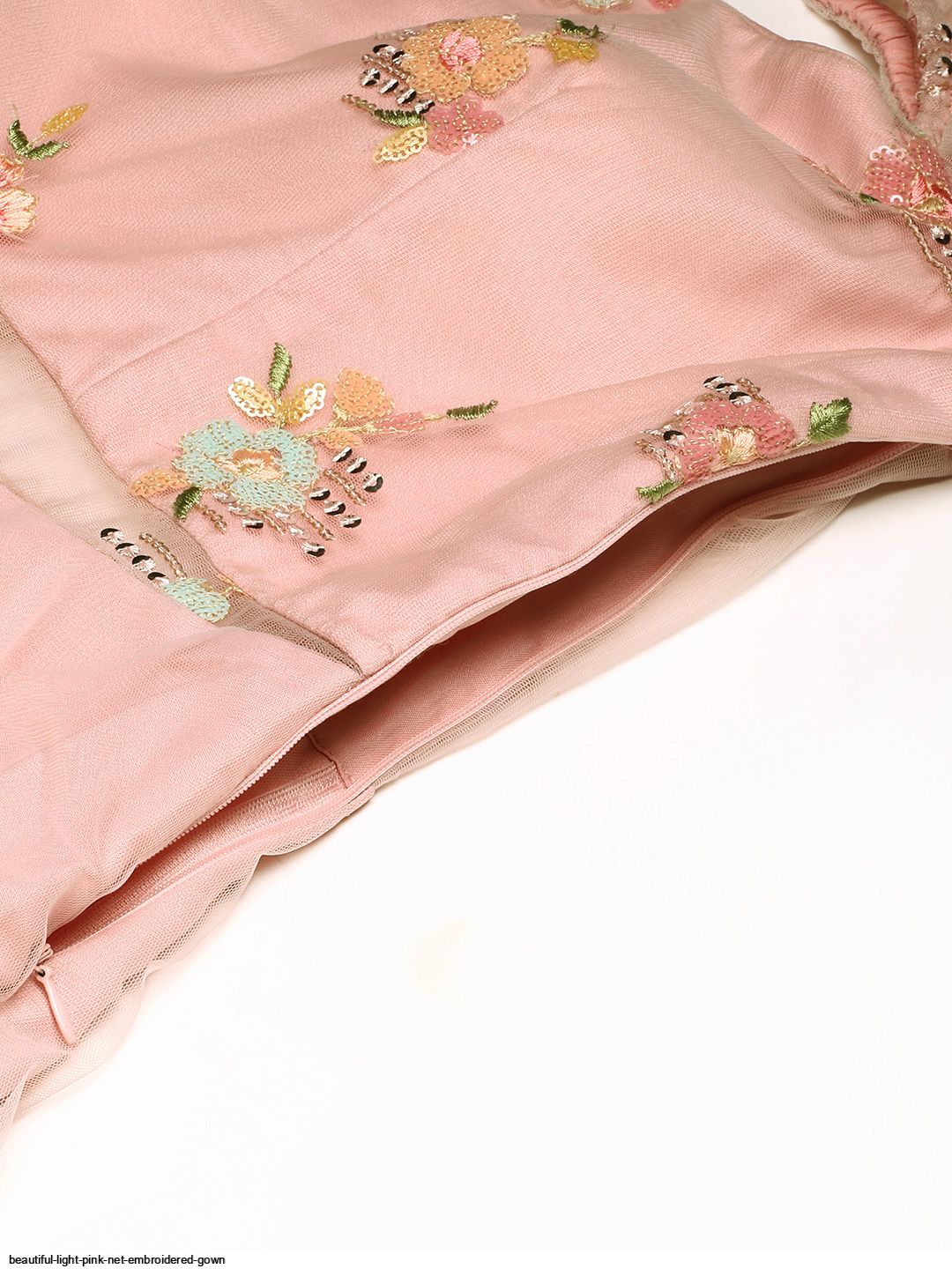 BEAUTIFUL Light Pink Net Embroidered Gown