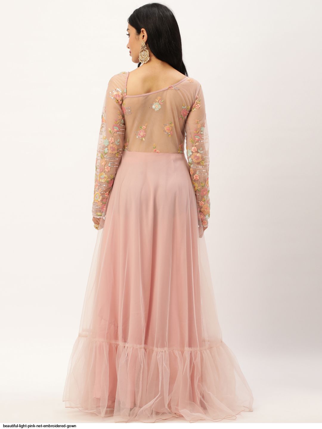 BEAUTIFUL Light Pink Net Embroidered Gown