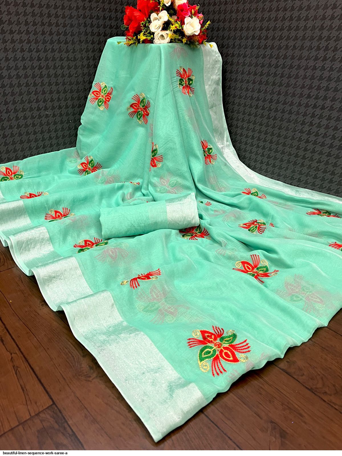 beautiful linen sequence work saree a
