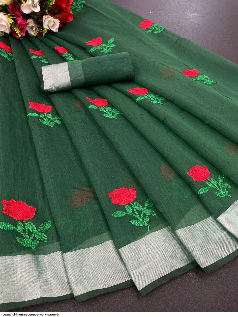 beautiful linen sequence work saree b