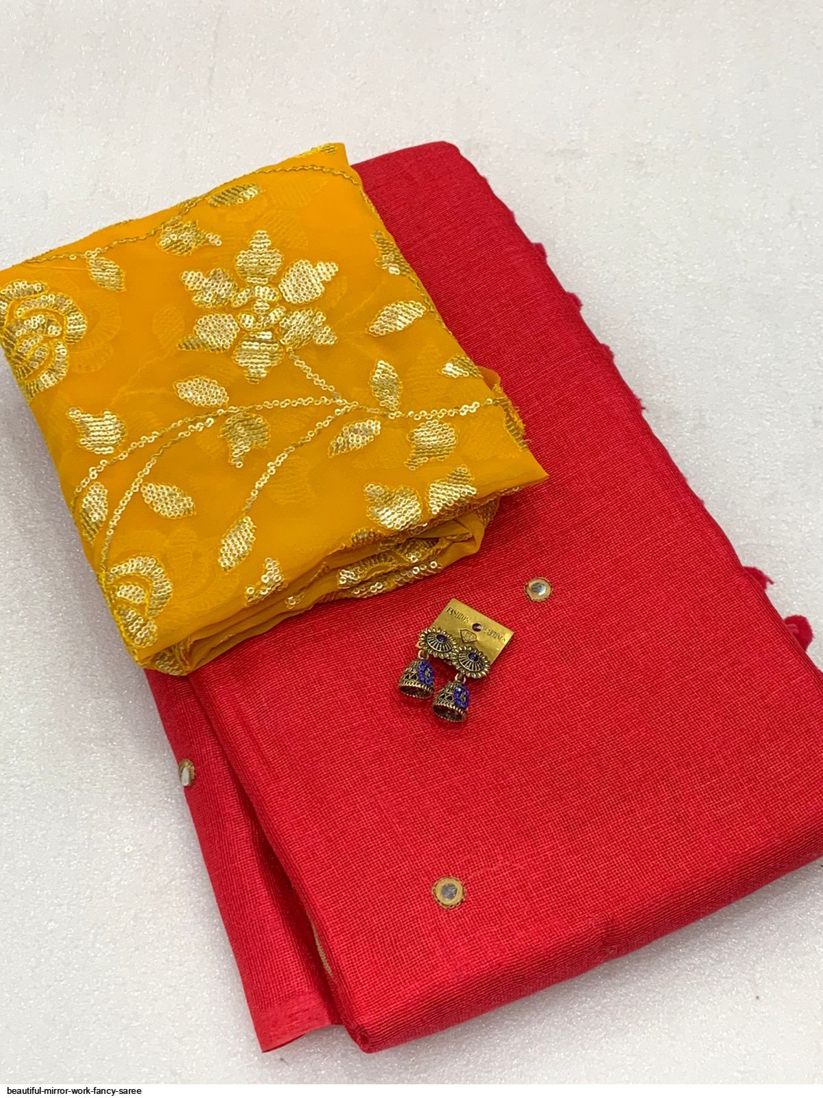 beautiful mirror work fancy saree