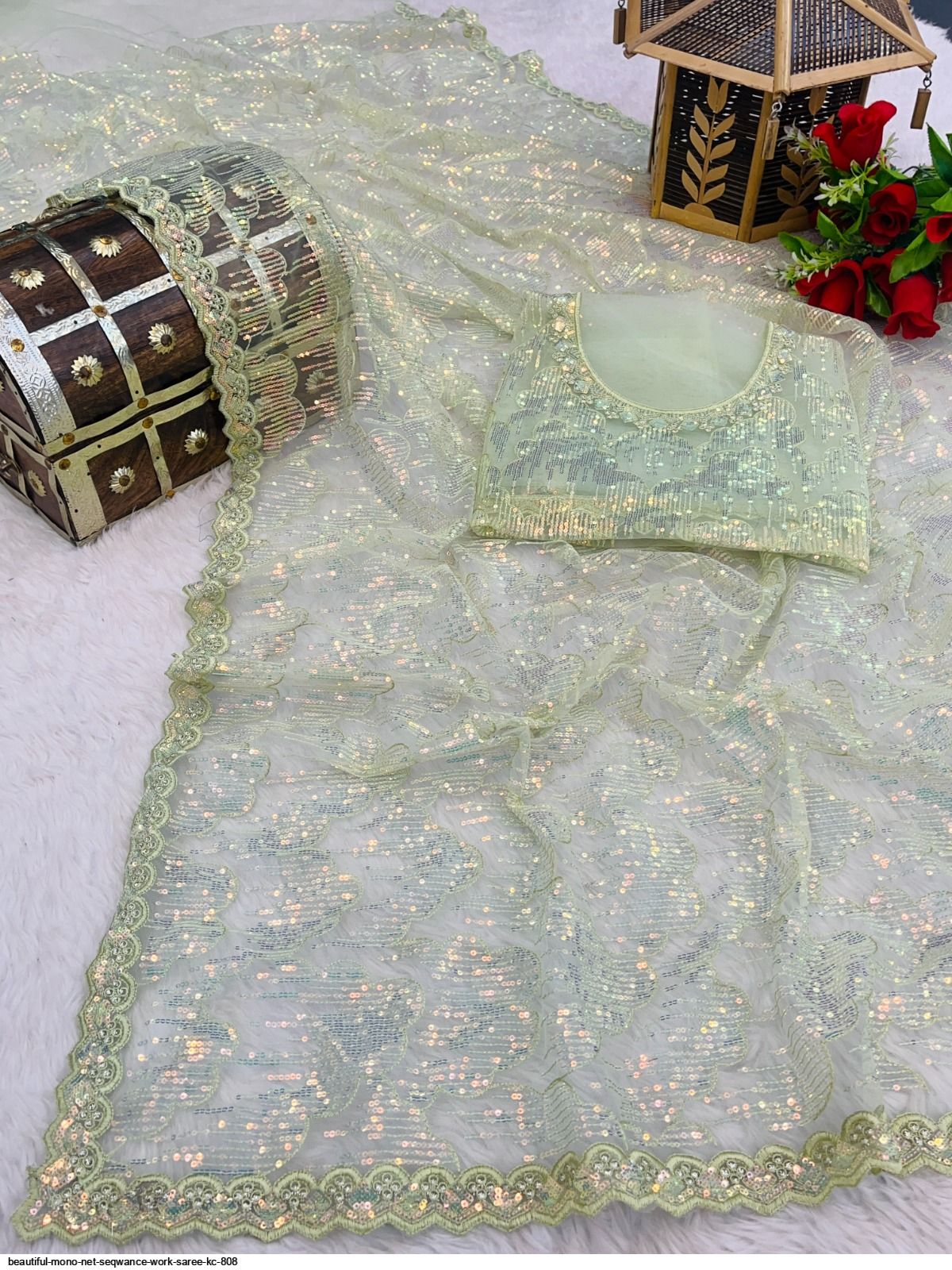 BEAUTIFUL MONO NET Seqwance work SAREE KC 808