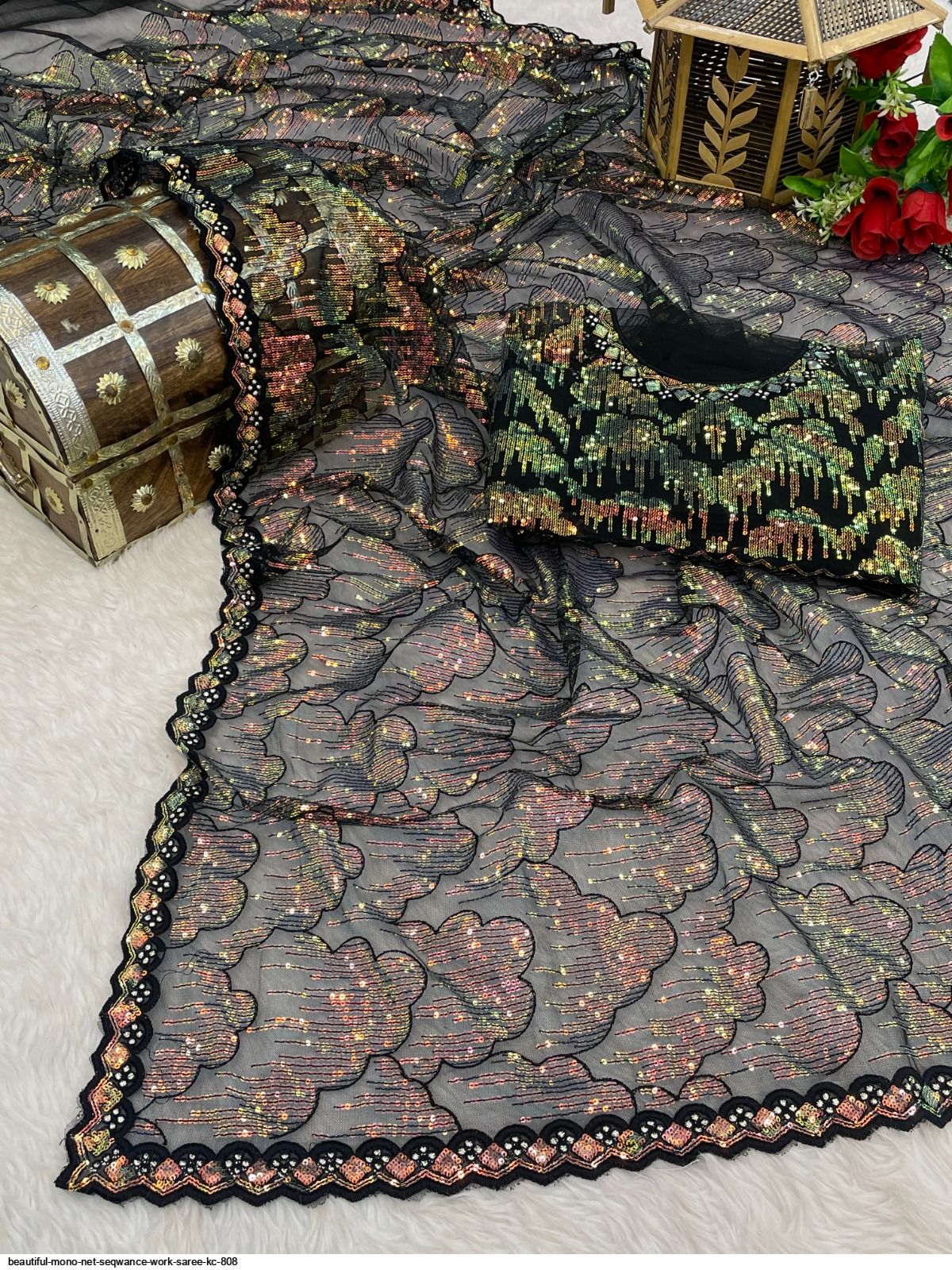 BEAUTIFUL MONO NET Seqwance work SAREE KC 808