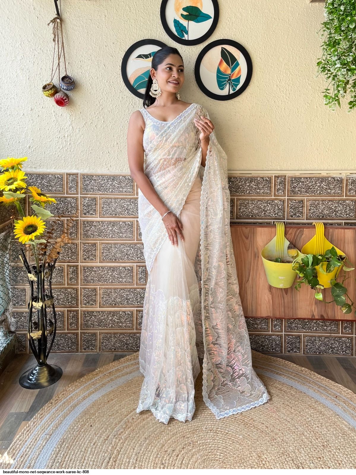 BEAUTIFUL MONO NET Seqwance work SAREE KC 808