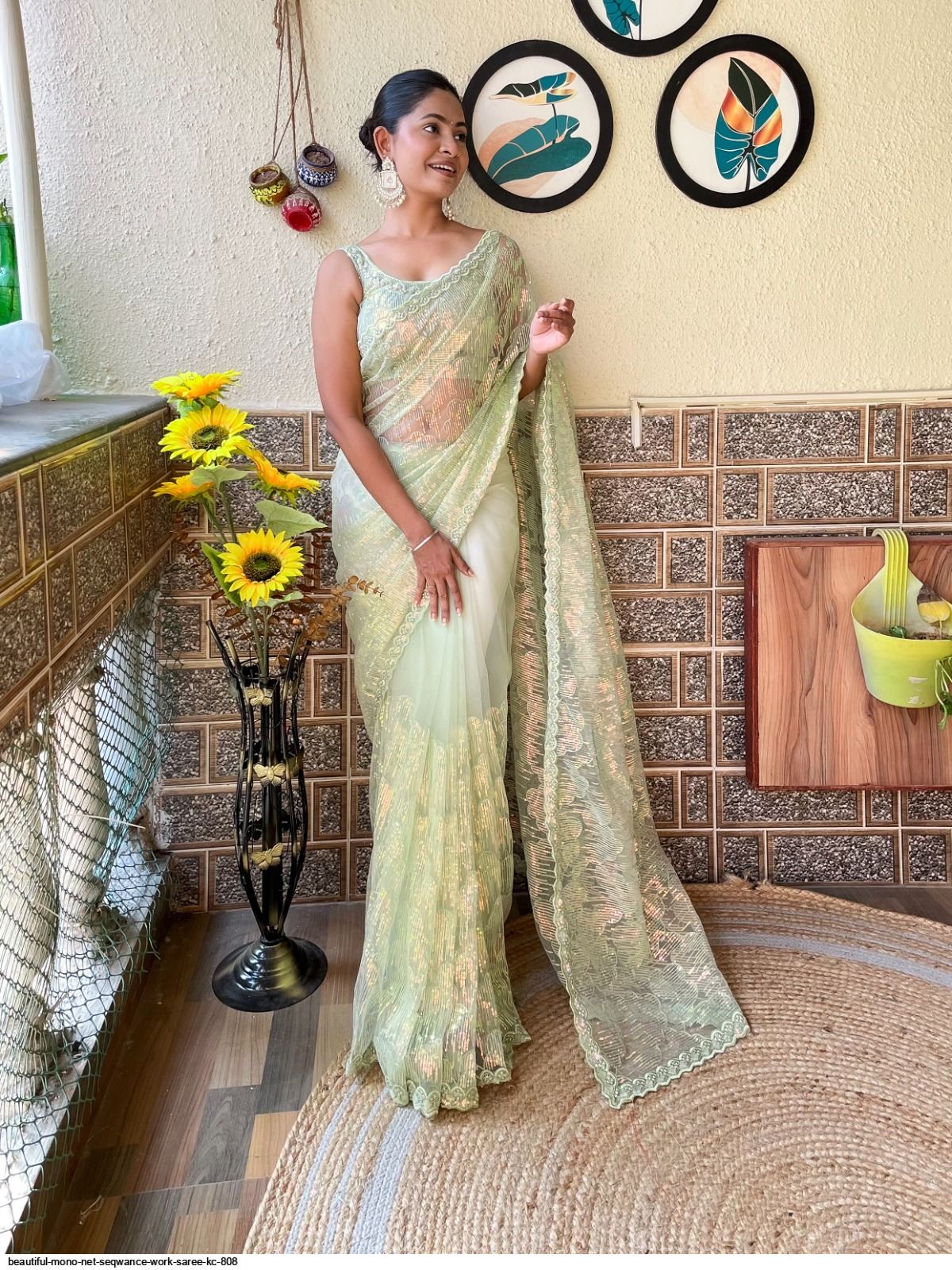 BEAUTIFUL MONO NET Seqwance work SAREE KC 808