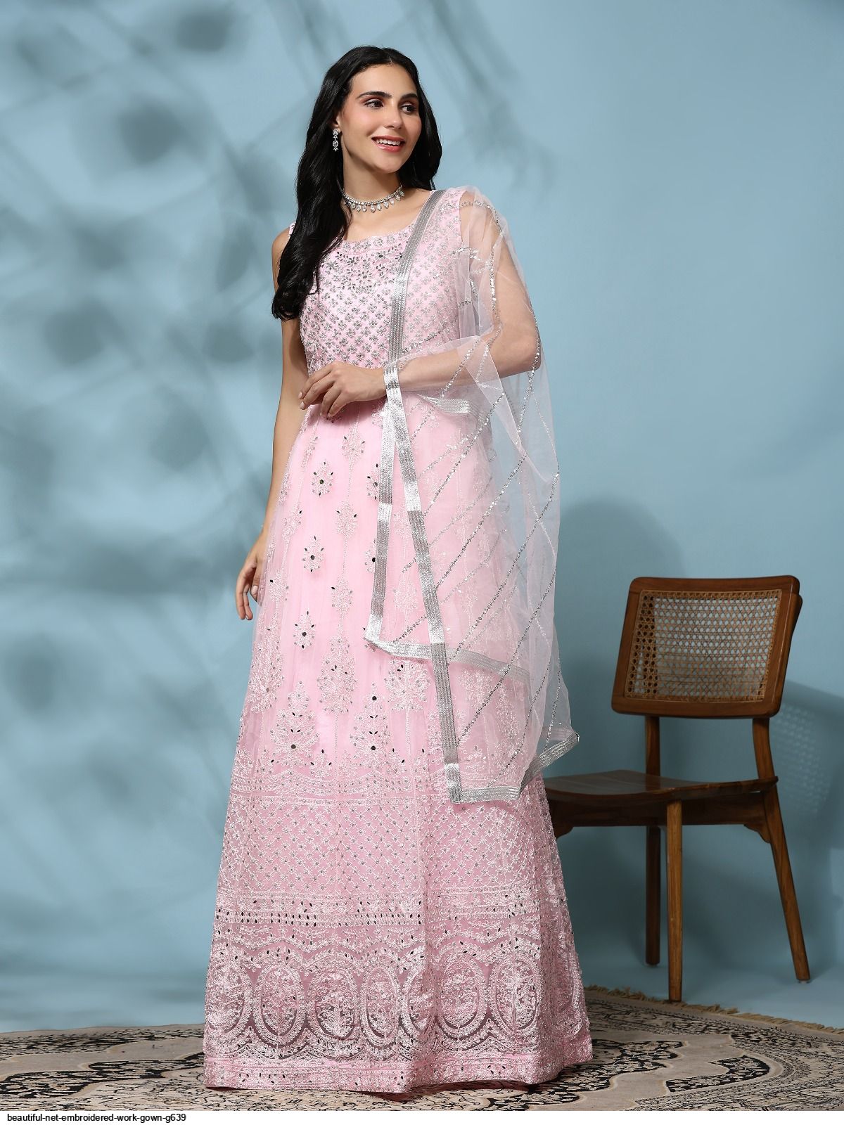 BEAUTIFUL NET EMBROIDERED WORK GOWN G639