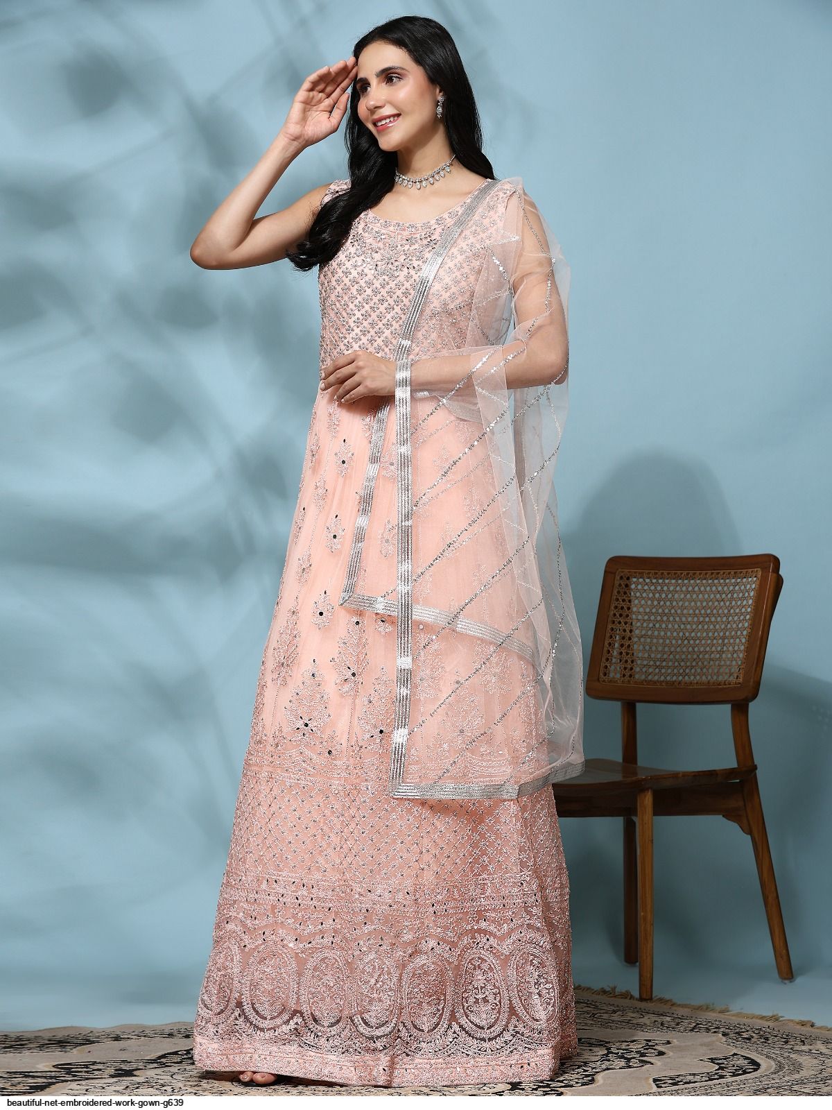 BEAUTIFUL NET EMBROIDERED WORK GOWN G639