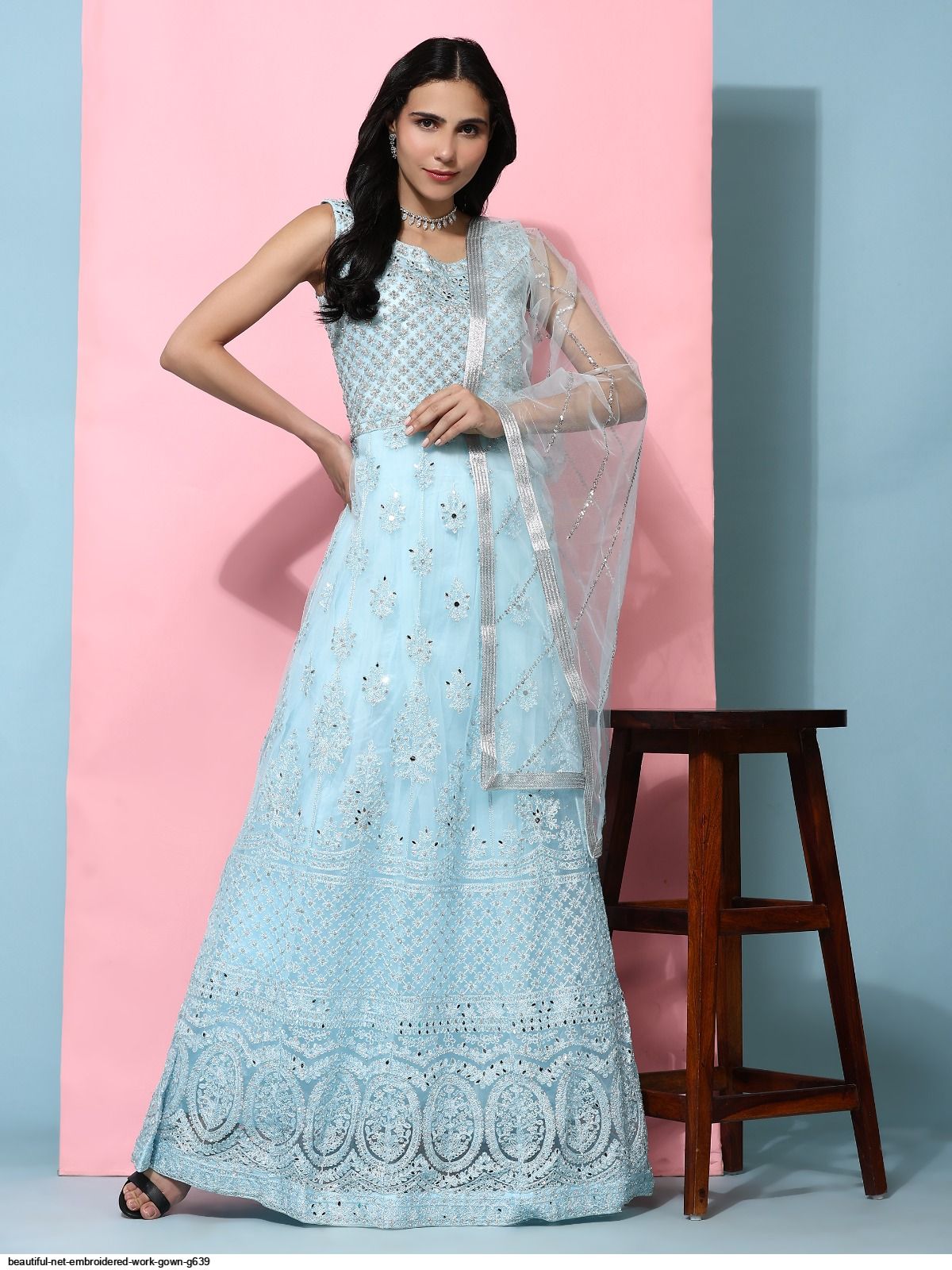 BEAUTIFUL NET EMBROIDERED WORK GOWN G639