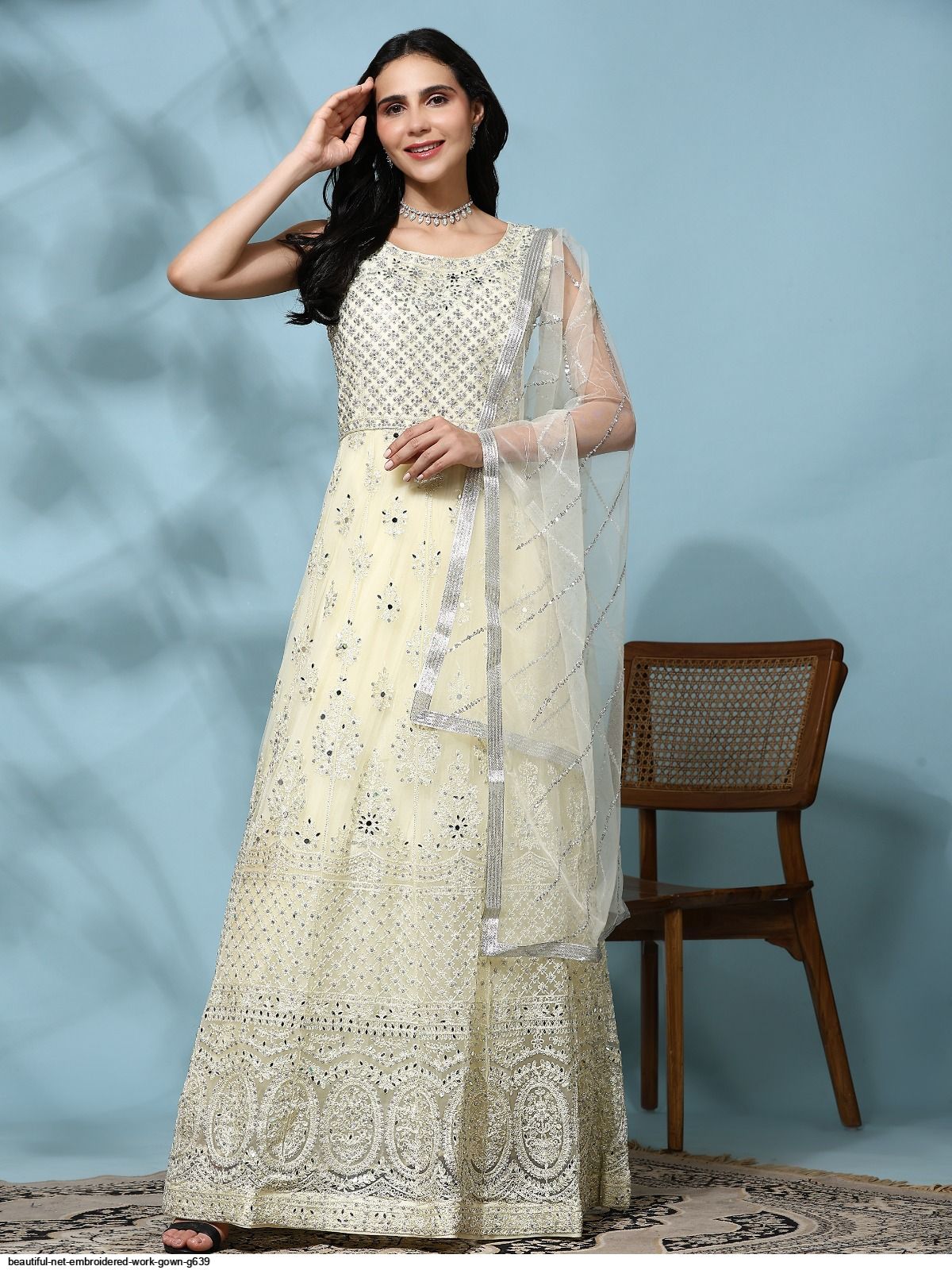 BEAUTIFUL NET EMBROIDERED WORK GOWN G639