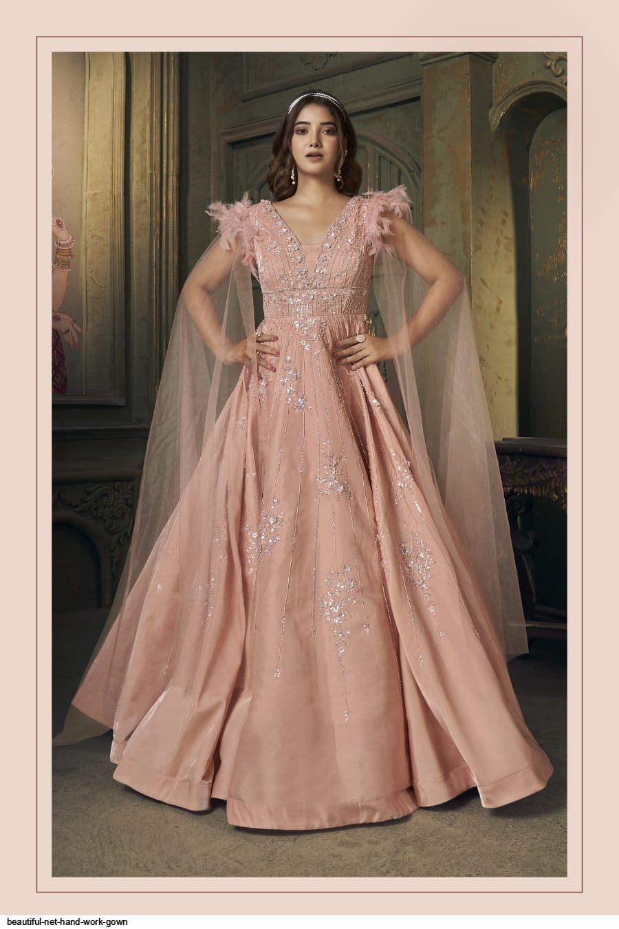 BEAUTIFUL NET HAND WORK GOWN