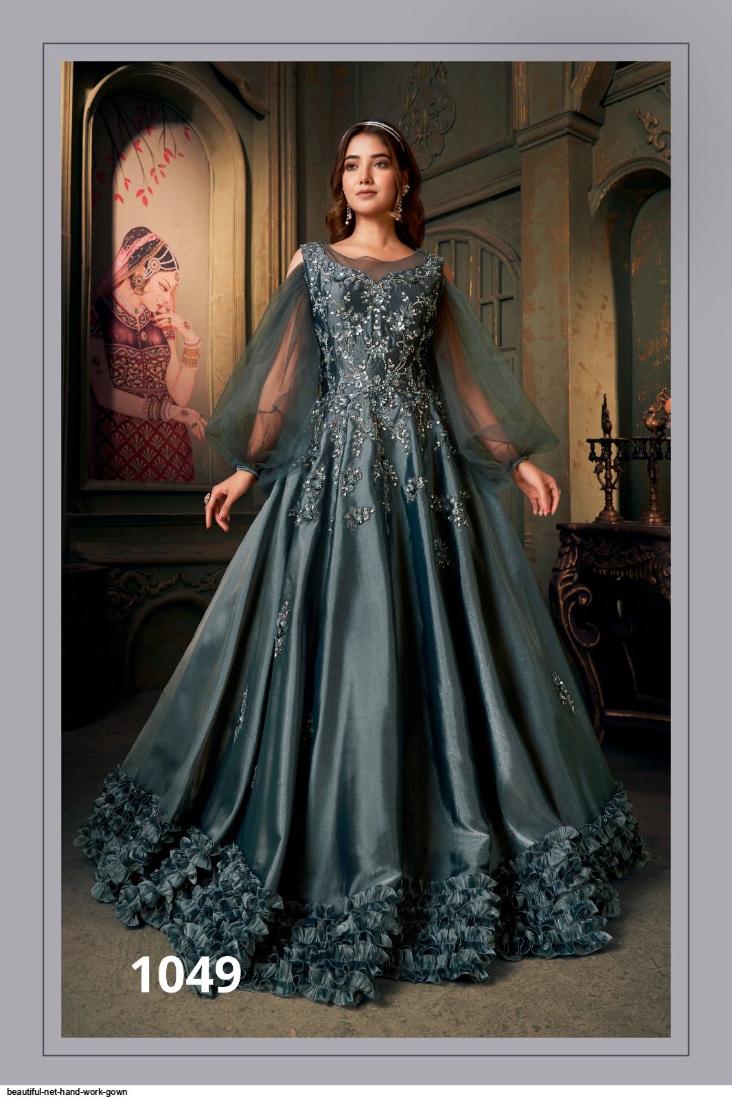 BEAUTIFUL NET HAND WORK GOWN