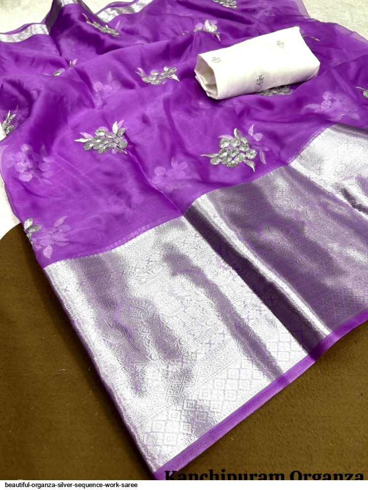 BEAUTIFUL ORGANZA Silver Sequence Work SAREE