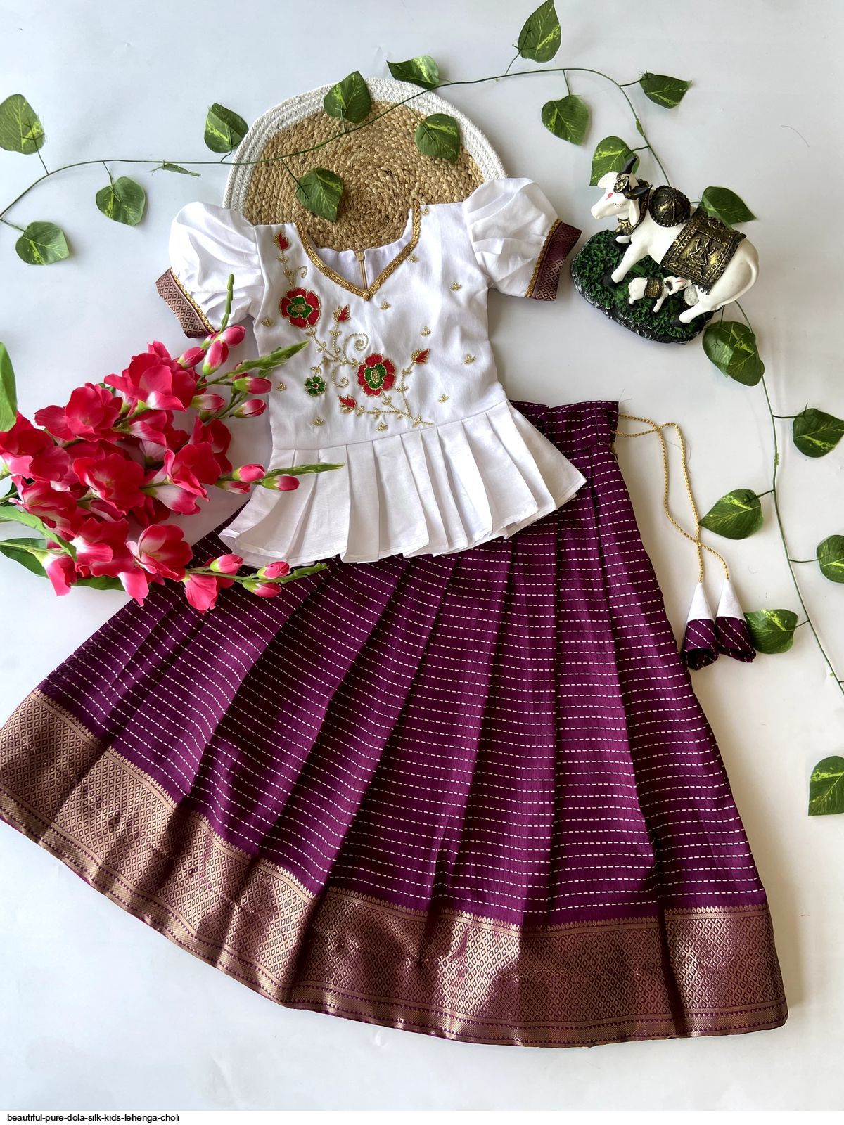 beautiful pure dola silk kids lehenga choli