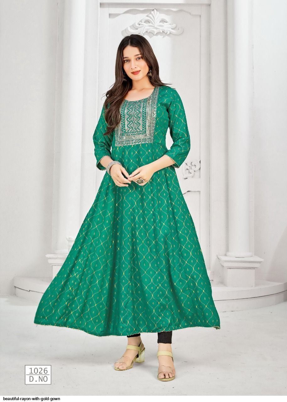 beautiful Rayon with Gold gown