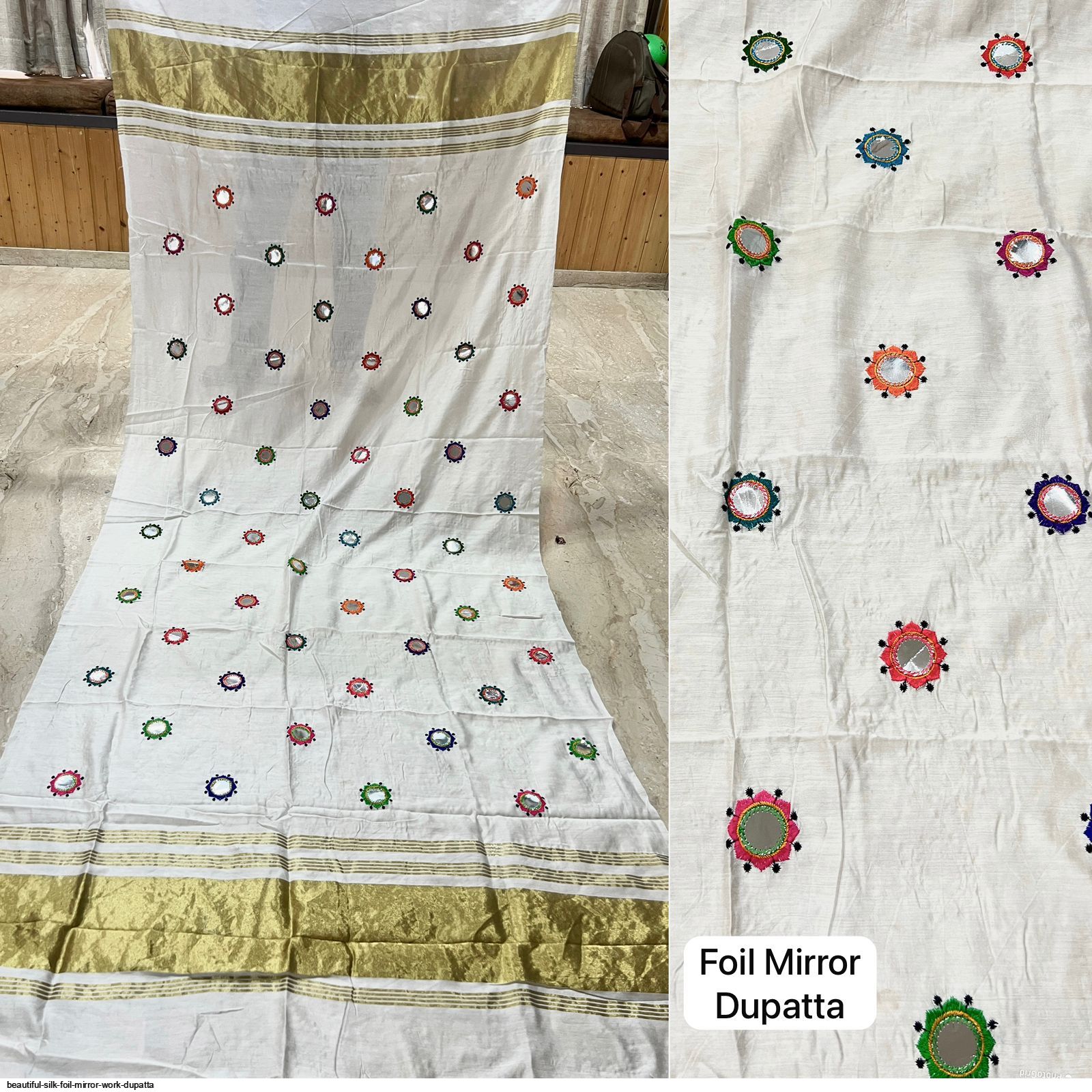 BEAUTIFUL silk Foil Mirror Work Dupatta