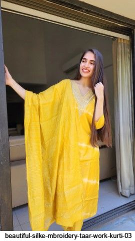 BEAUTIFUL SILKE MBROIDERY TAAR WORK KURTI 03