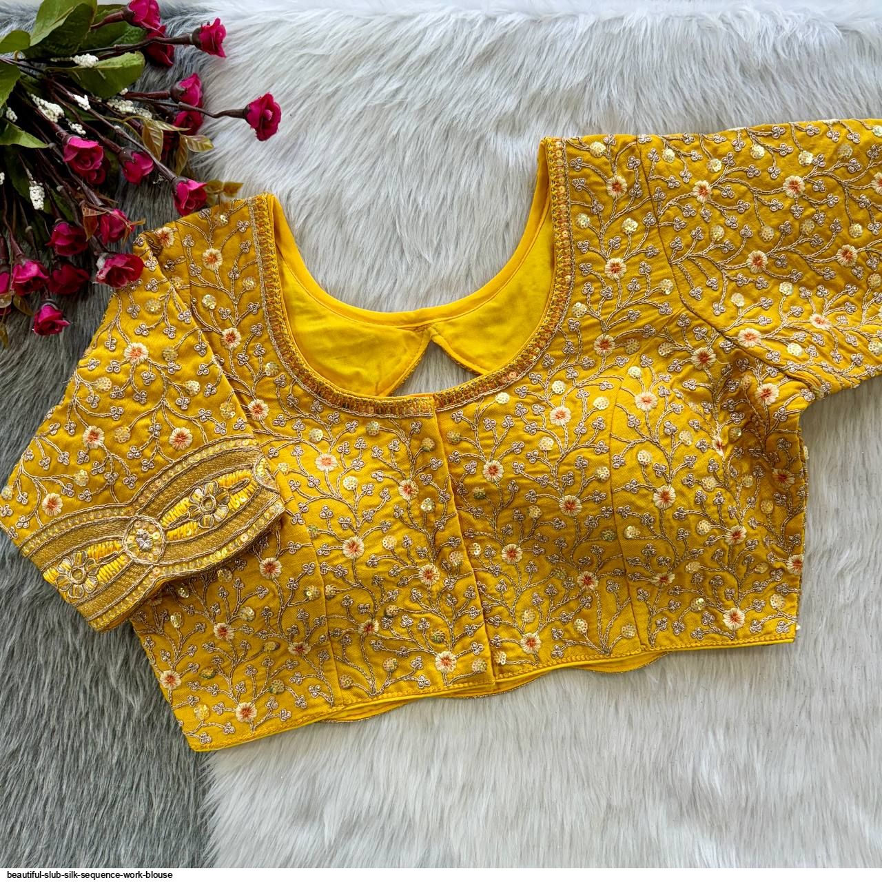 BEAUTIFUL SLUB SILK SEQUENCE WORK BLOUSE