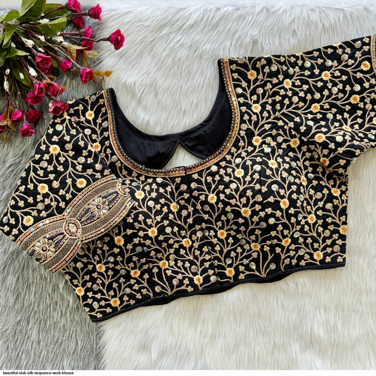 BEAUTIFUL SLUB SILK SEQUENCE WORK BLOUSE